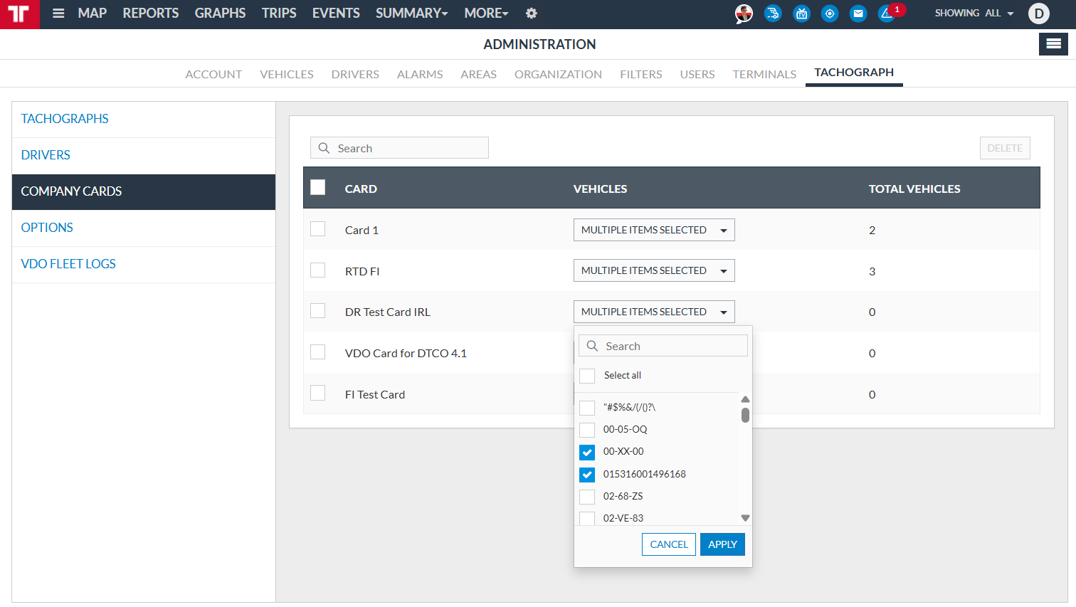 Administration > Tachograph > Company Cards – Help Center