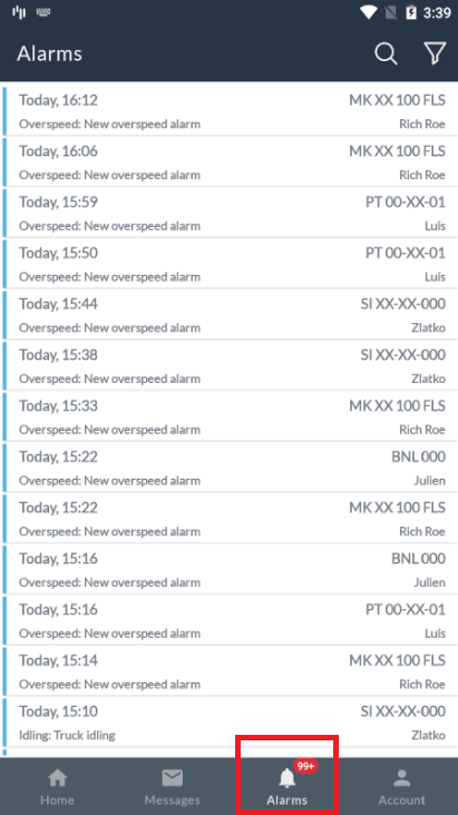 List of alarms – Help Center