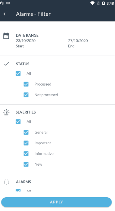List of alarms – Help Center